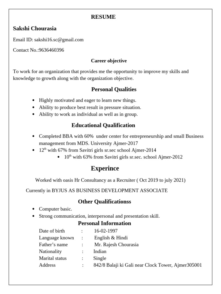 Sakshi Chourasia_Resume_Apna | PDF