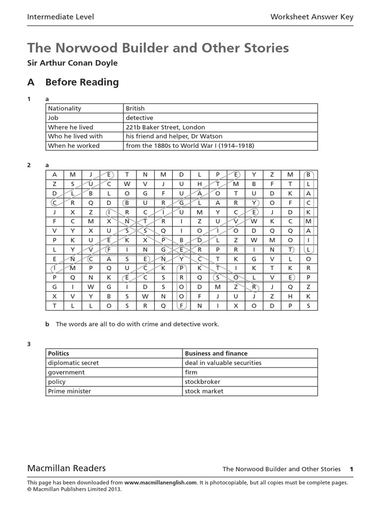The Norwood Builder - Worksheet AK | PDF | Detective Fiction Short ...