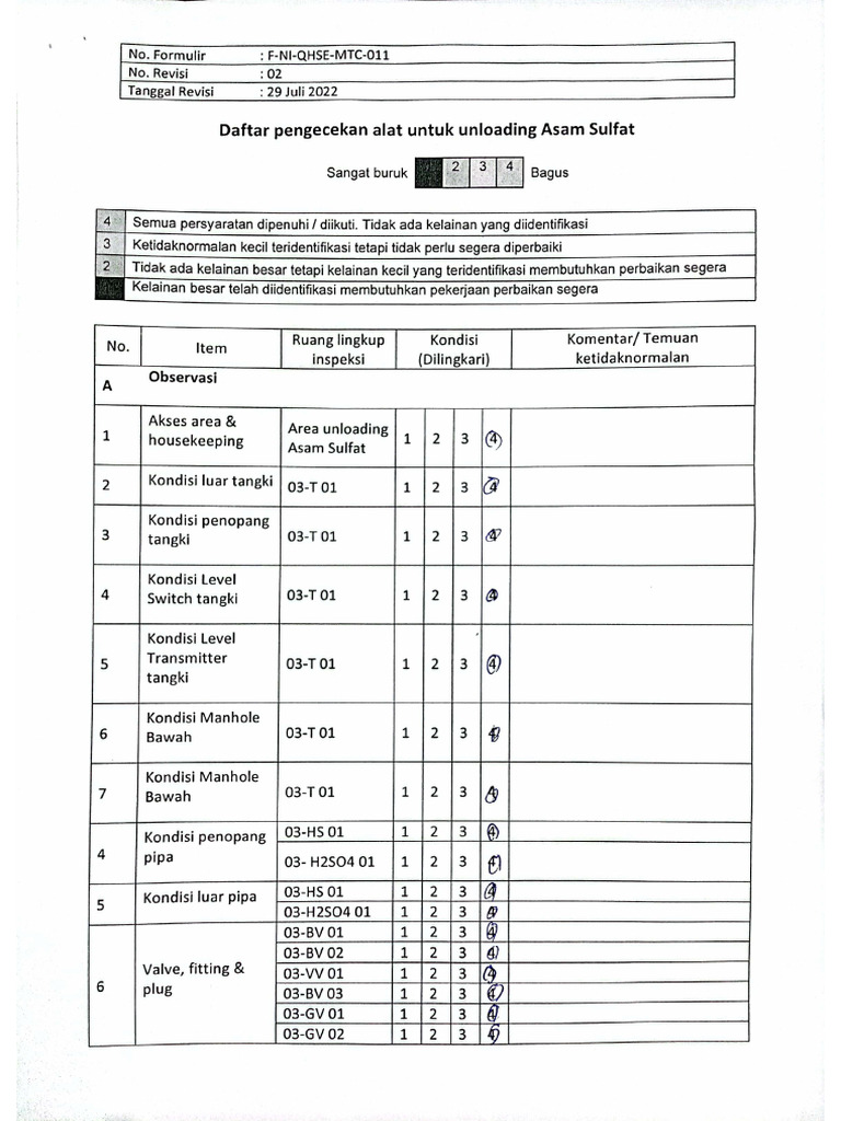 Pengecekan Alat Untuk Unloading Asam Sulfat - 23 Desember 2024 | PDF