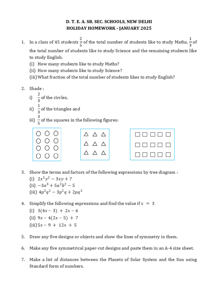 VII MATHS_HHW_JANUARY 2025 | PDF