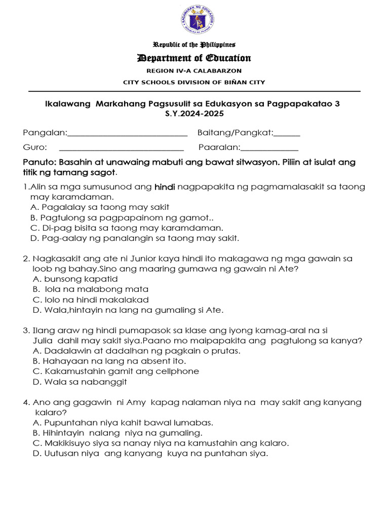 SECOND PERIODICAL TEST-ESP-32024-2025 | PDF