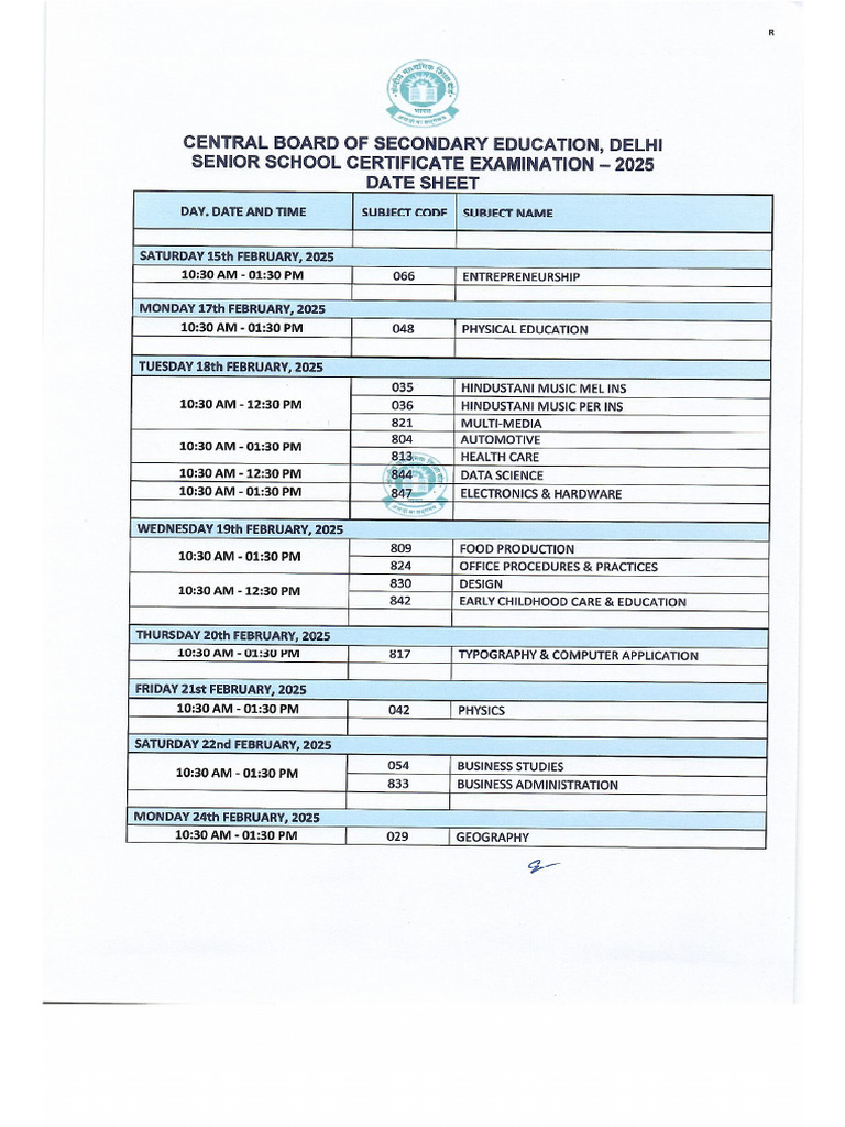 12 exam date sheet | PDF
