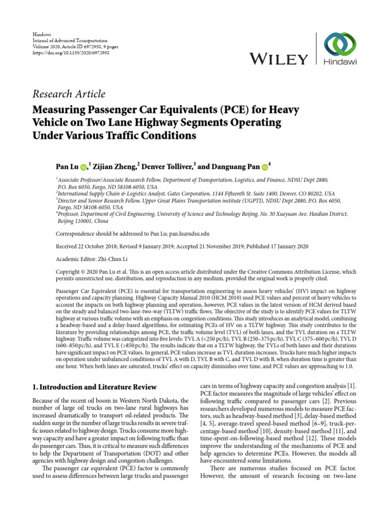Measuring Passenger Car Equivalents PCE For Heavy | PDF | Traffic ...