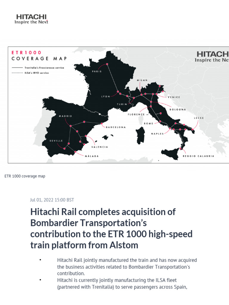 Hitachi Rail Completes Acquisition of Bombardier Transportation's ...