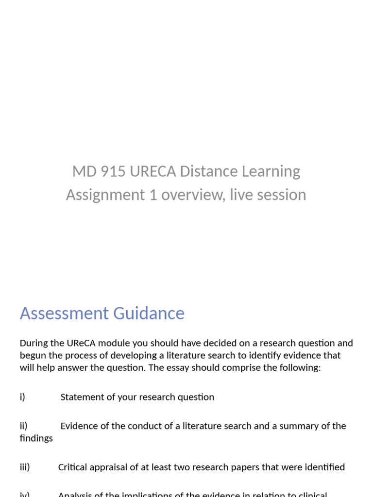 URECA Distance Learning Assignment Guide | PDF | Systematic Review | Scientific Method