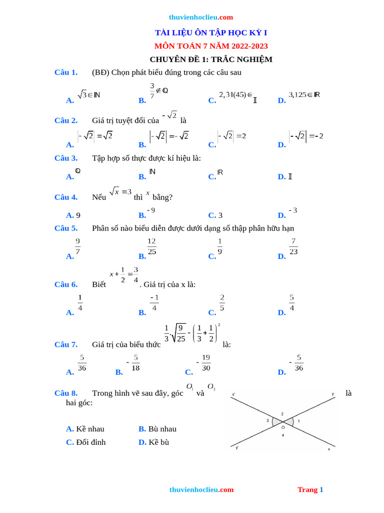 thuvienhoclieu.com-Chuyen-de-on-tap-Toan-7-HK1-nam-2022-2023 | PDF