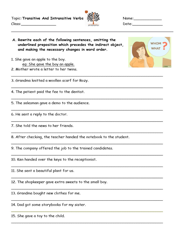 Transitive Intransitive Verbs 1 - VI 2024-25 | PDF | Verb | Object ...