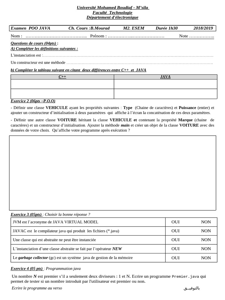 Examen Java 2019 Corr (2) | PDF | Java (Langage de programmation) | Programmation informatique
