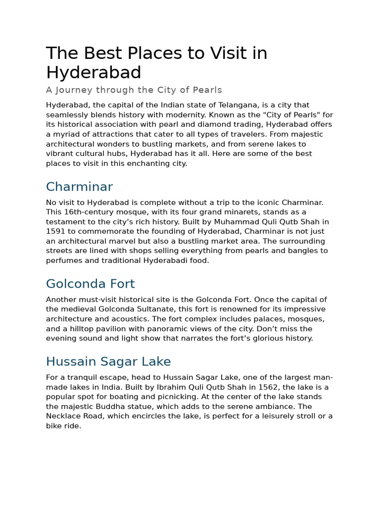 Best Places To Visit in Hyd | PDF