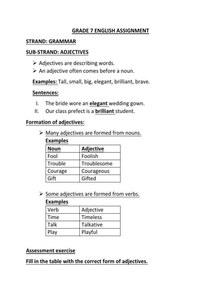 Grade 7 English Assignment | PDF