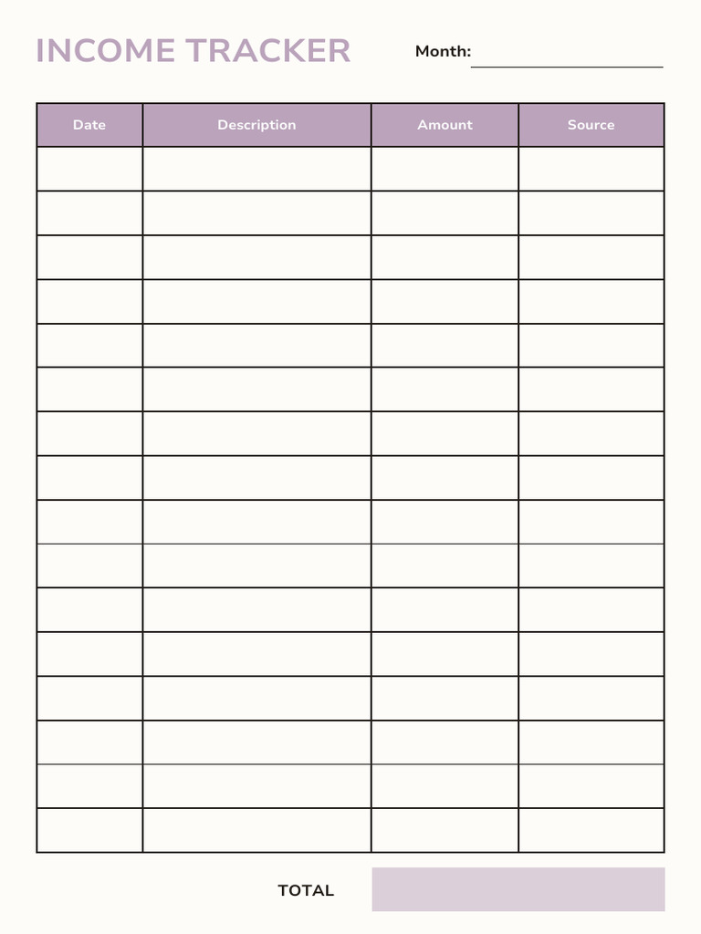 Black and White Minimalist Personal Income Tracker Planner | PDF