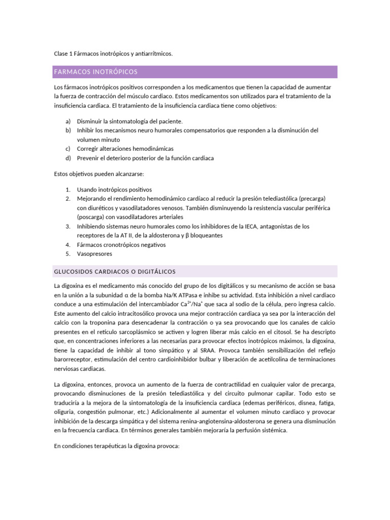 Clase 1 Fármacos Inotropicos y Antiarritmicos | PDF | Insuficiencia ...