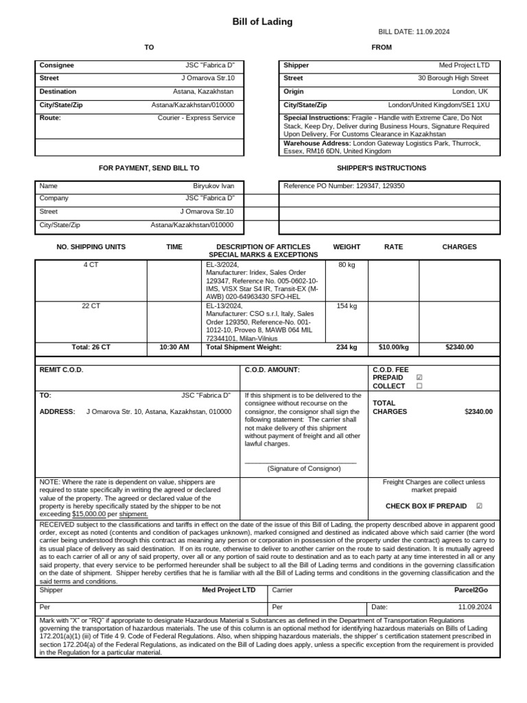 bill-of-lading-form-doc (1) | PDF | Cargo | Bill Of Lading