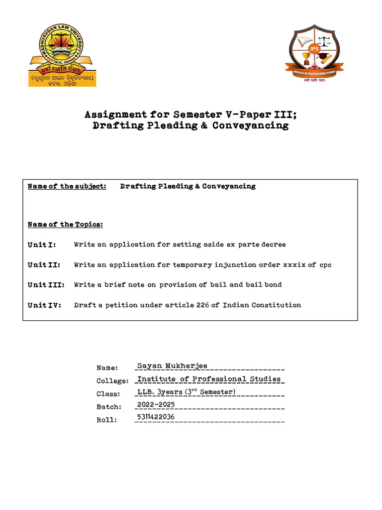 5th Sem Assignment_Paper III_Drafting Pleading & Conveyancing | PDF ... 5th Sem Assignment_Paper III_Drafting Pleading & Conveyancing | PDF ...