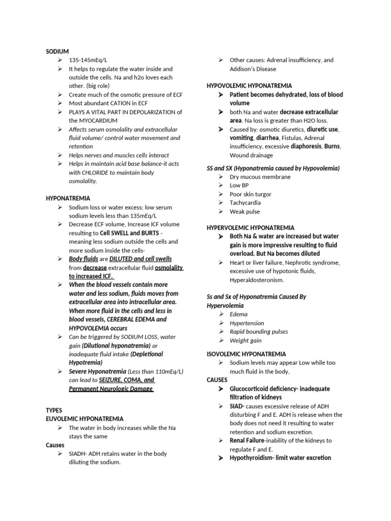 Sodium Imbalance Guide | PDF | Sodium