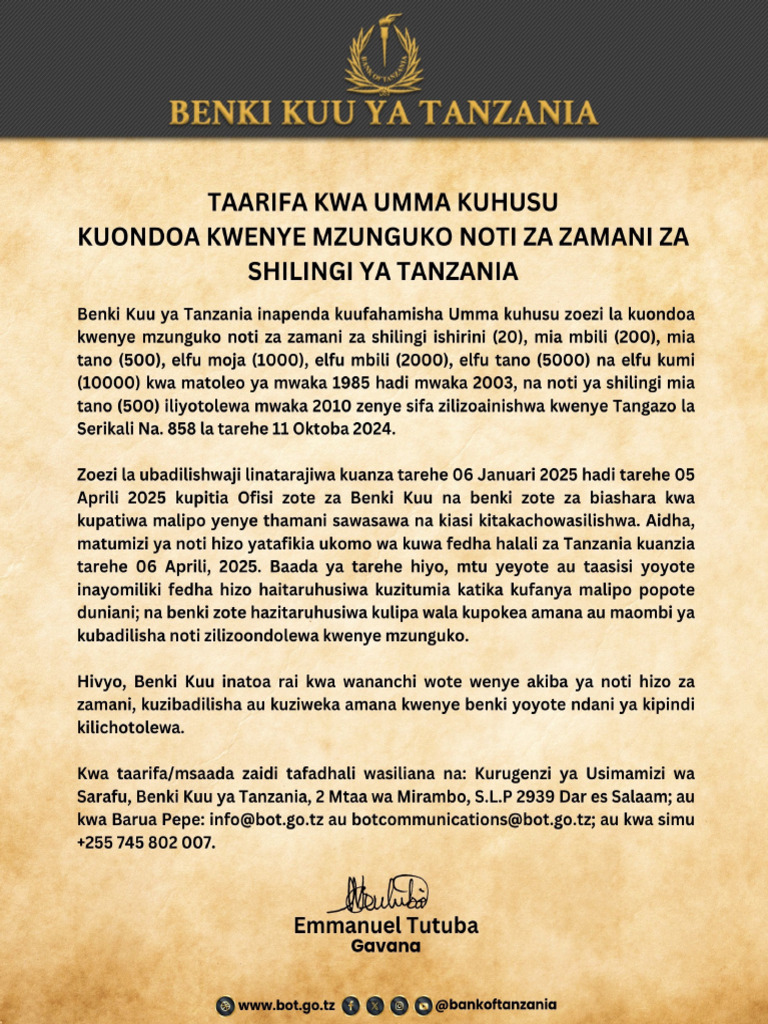 Noti Zitakazo Ondolewa Kwenye Mzunguko | PDF