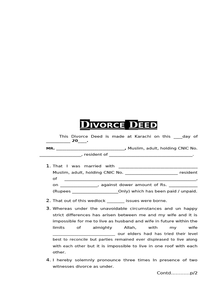 Copy (6) of Divorce Deed Blnk | PDF | Family | Intimate Relationships