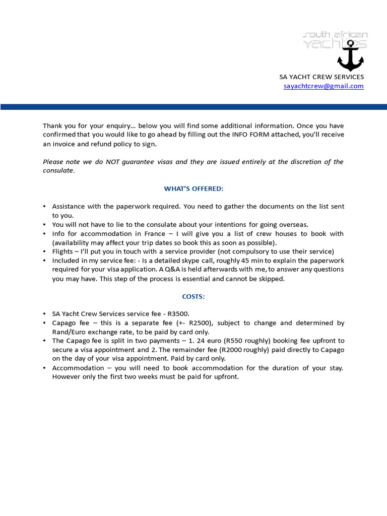 Visa Application Services for Yacht Crew | PDF | Travel Visa | Passport