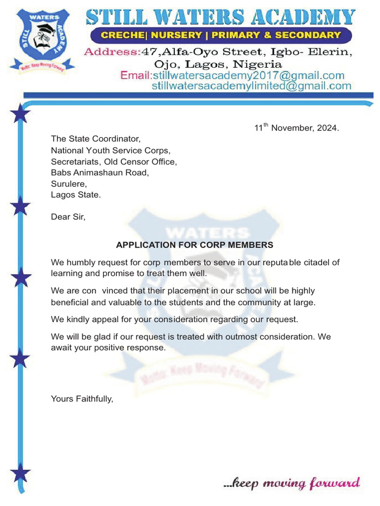 Request for NYSC Corp Members Placement | PDF