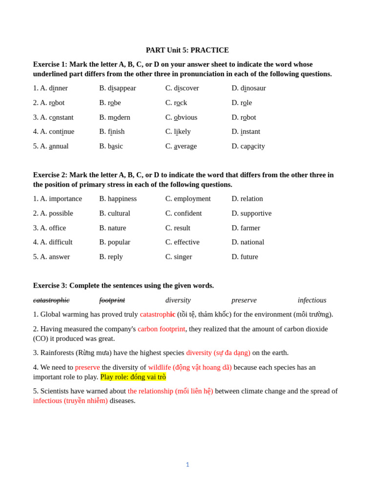 Environmental Vocabulary and Exercises | PDF | Climate Change ...