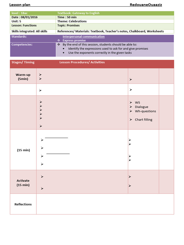 1Bac English: Promises Lesson | PDF | Behavior Modification | Communication