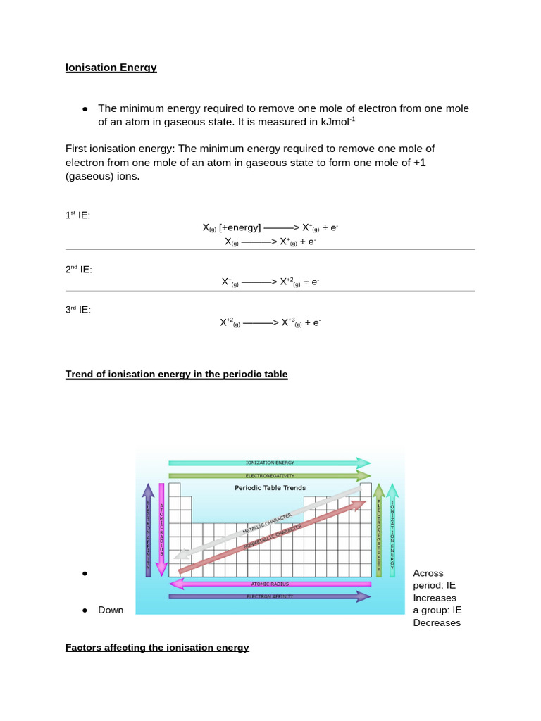 Ionisation Energy Trends Explained | PDF | Ionization | Atoms