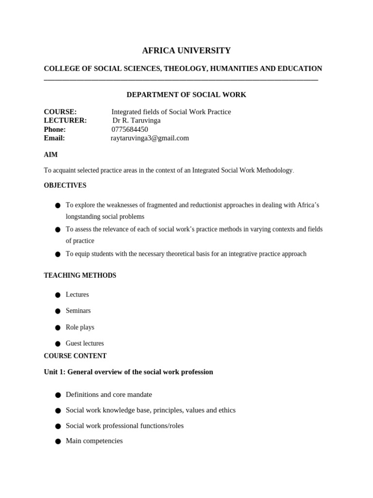 Integrated fields of Social Work practice | PDF | Social Work | Theory