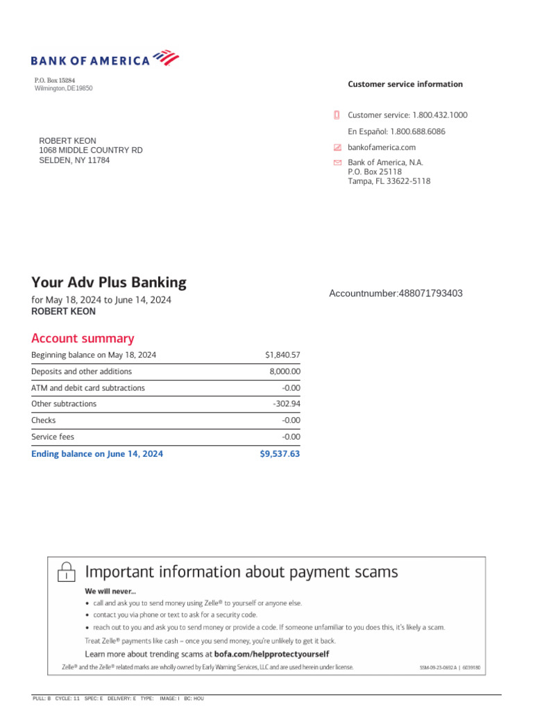 Bank of America Account Statement Jun 24 | PDF