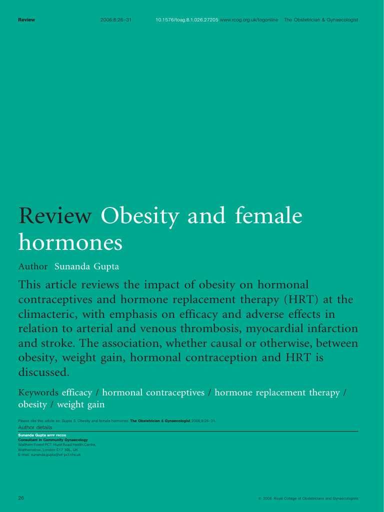 TOG 2006 Vol 1 Obesity and Female Hormones | PDF | Hormone Replacement ...