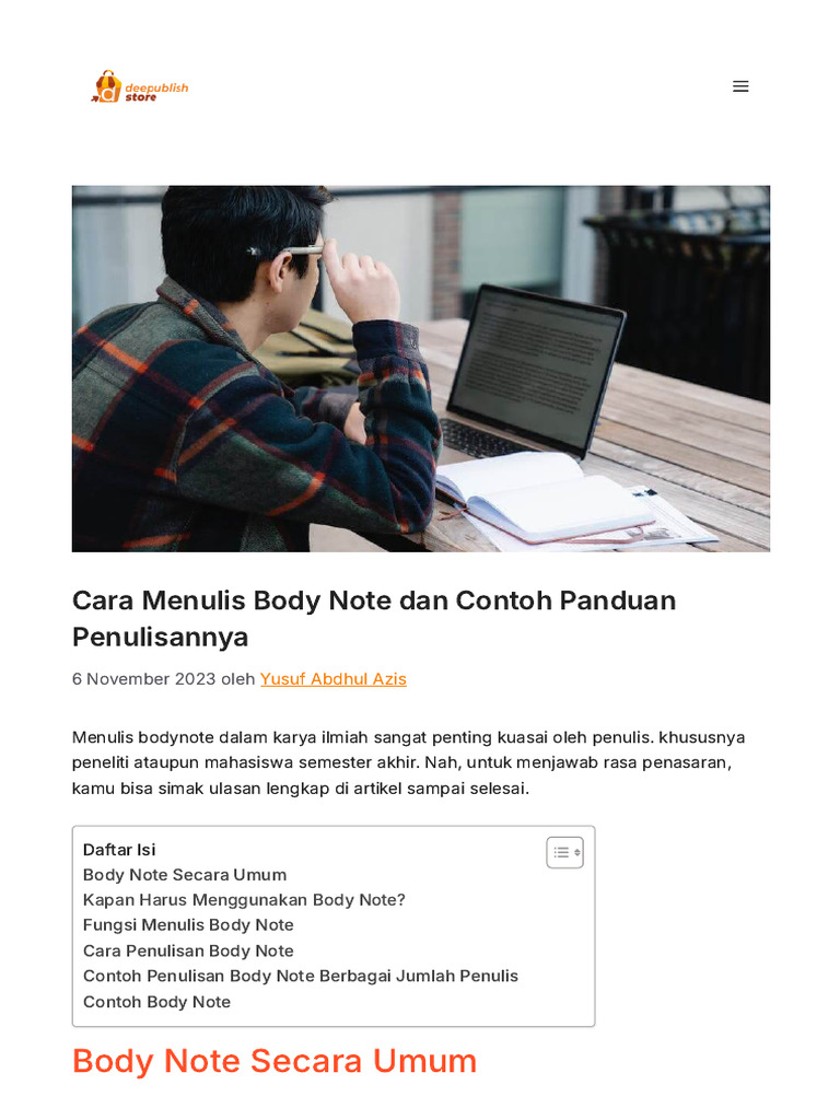 Cara Menulis Body Note Dan Contoh Panduan Penulisannya - Deepublish ...