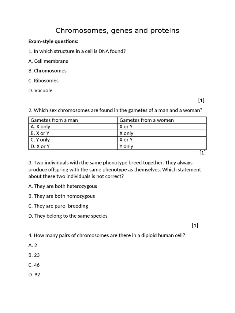 Chromosomes and Genetics Exam Questions | PDF