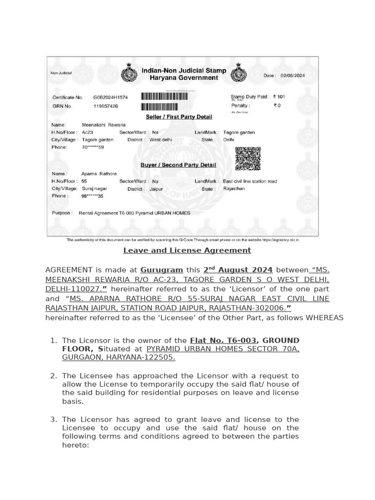 Leave and License Agreement-Pyramid | PDF | License | Lease