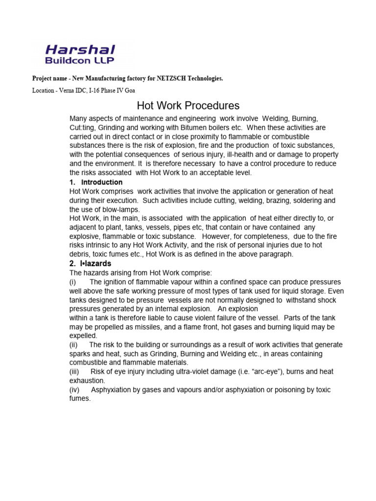 Hot Work Procedures | PDF | Combustion | Safety