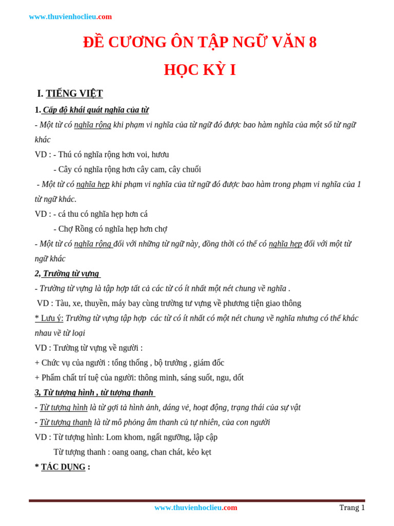 Thuvienhoclieu.com de Cuong on Tap Ngu Van 8 HK1 | PDF