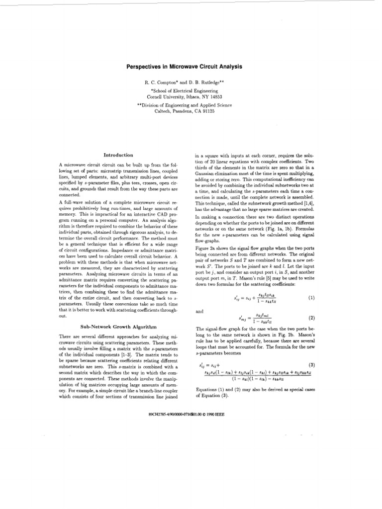 1989 Perspectives in Microwave Circuit Analysis | PDF | Electronic Filter | Electrical Engineering