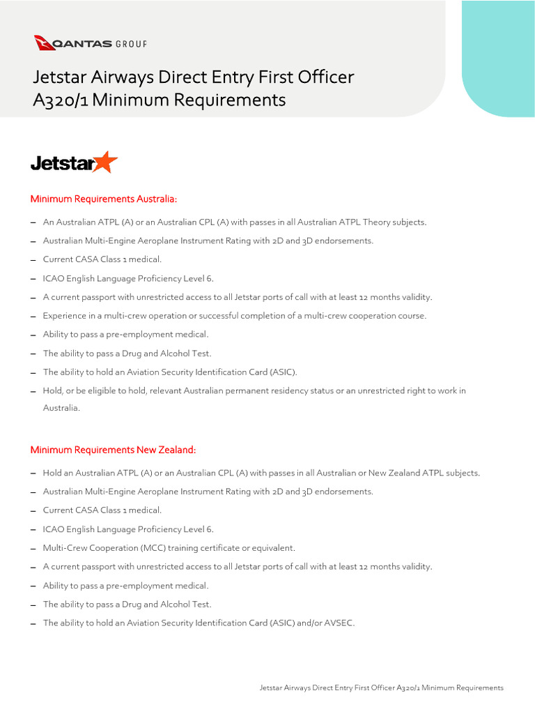 Jetstar A320 First Officer Requirements | PDF | Aeronautics | Aviation