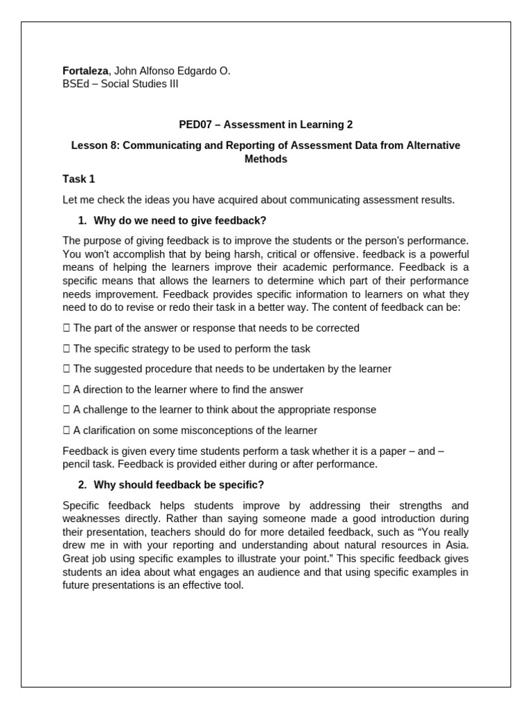 PED07 - Lesson 8 - Fortaleza, John Alfonso - BSED Social Studies III | PDF | Learning | Teachers