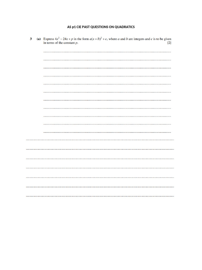 As p1 Cie Past Questions On Quadratics | PDF
