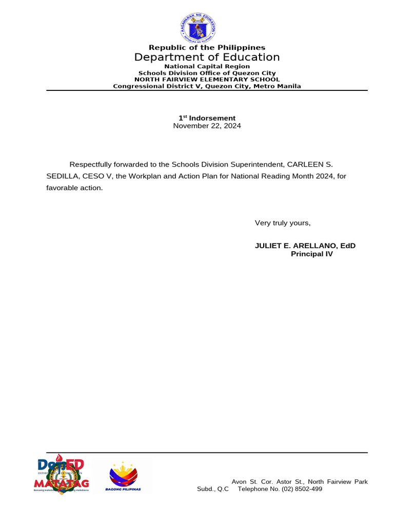 INDORSEMENT Tutok Basa LRCP | PDF