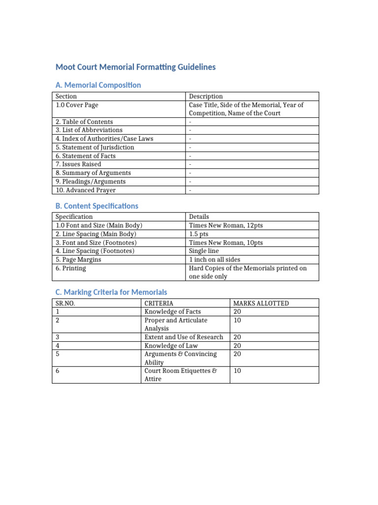 Moot Court Memorial Formatting Guide | PDF