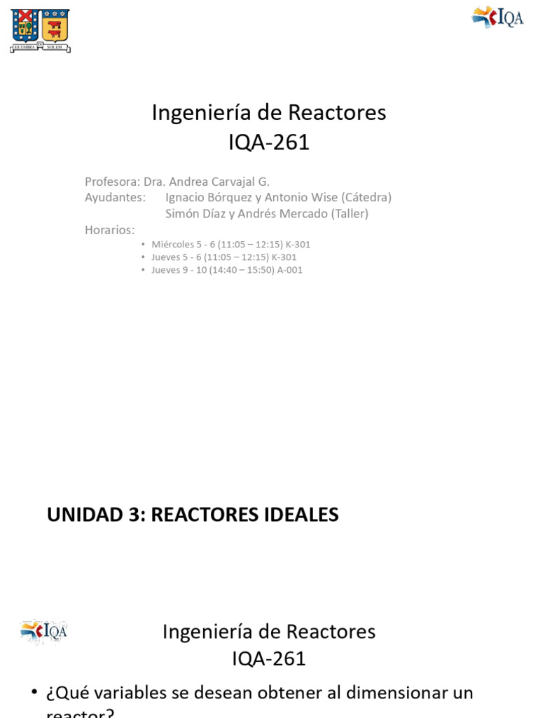 Sesión3 - Reactores Ideales | PDF | Reactor Quimico | Ingeniería de Procesos
