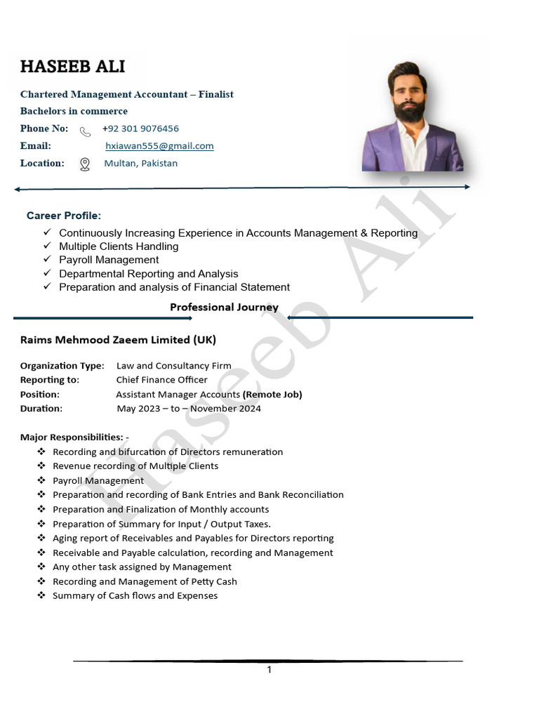 M.Haseeb cv | PDF | Financial Accounting | Accounting
