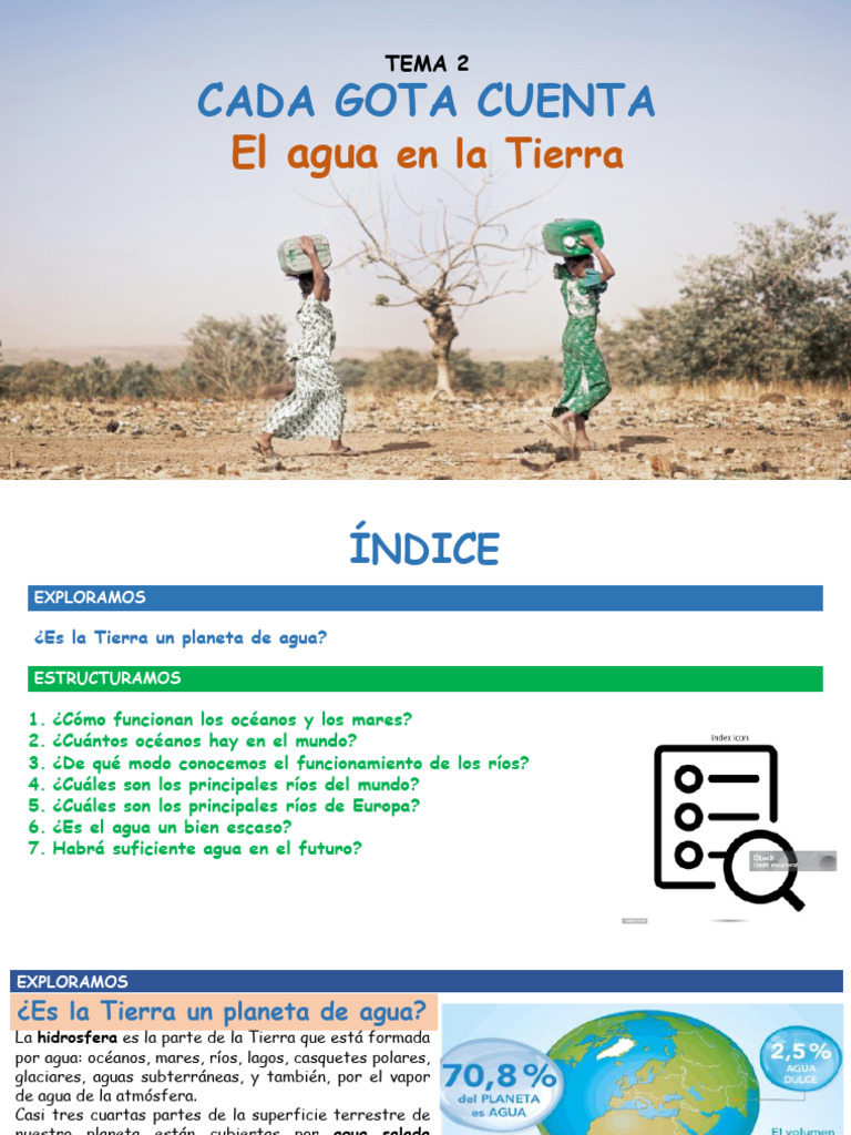 Presentaci-N U.D. 2 Cada Gota Cuenta. El Agua en La Tierra | PDF | Río | Agua