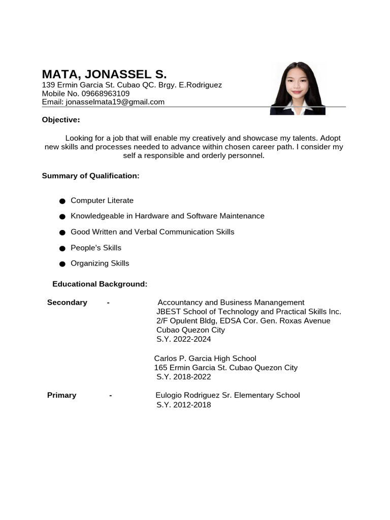 Aspiring Professional's Resume | PDF