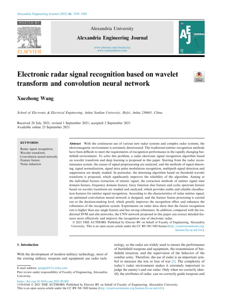 Electronic Radar Signal Recognition Based On Wavelet - 2022 - Alexandria Engine | PDF | Wavelet ...