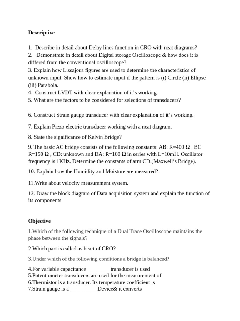 Important Questions For Instruments | PDF | Electrical Resistance And ...