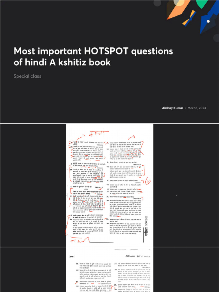 Most Important HOTSPOT Questions of Hindi A Kshitiz Book With Anno | PDF