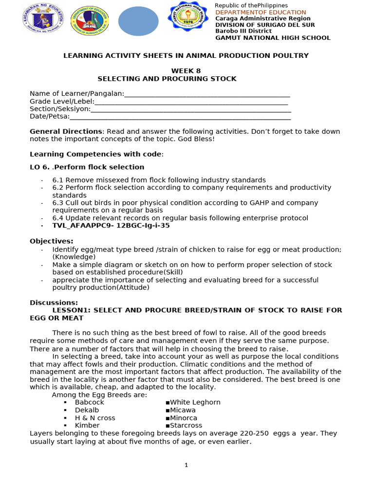 LAS Poultry Week 8 | PDF | Chicken | Broiler