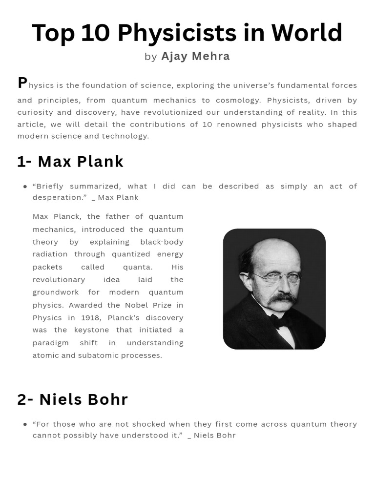 Top 10 Physicists in World - Ajaymehra | PDF | Quantum Mechanics | Quantum
