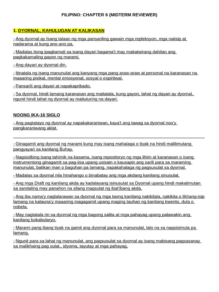FILIPINO CHAPTER 6 (MIDTERM REVIEWER) | PDF
